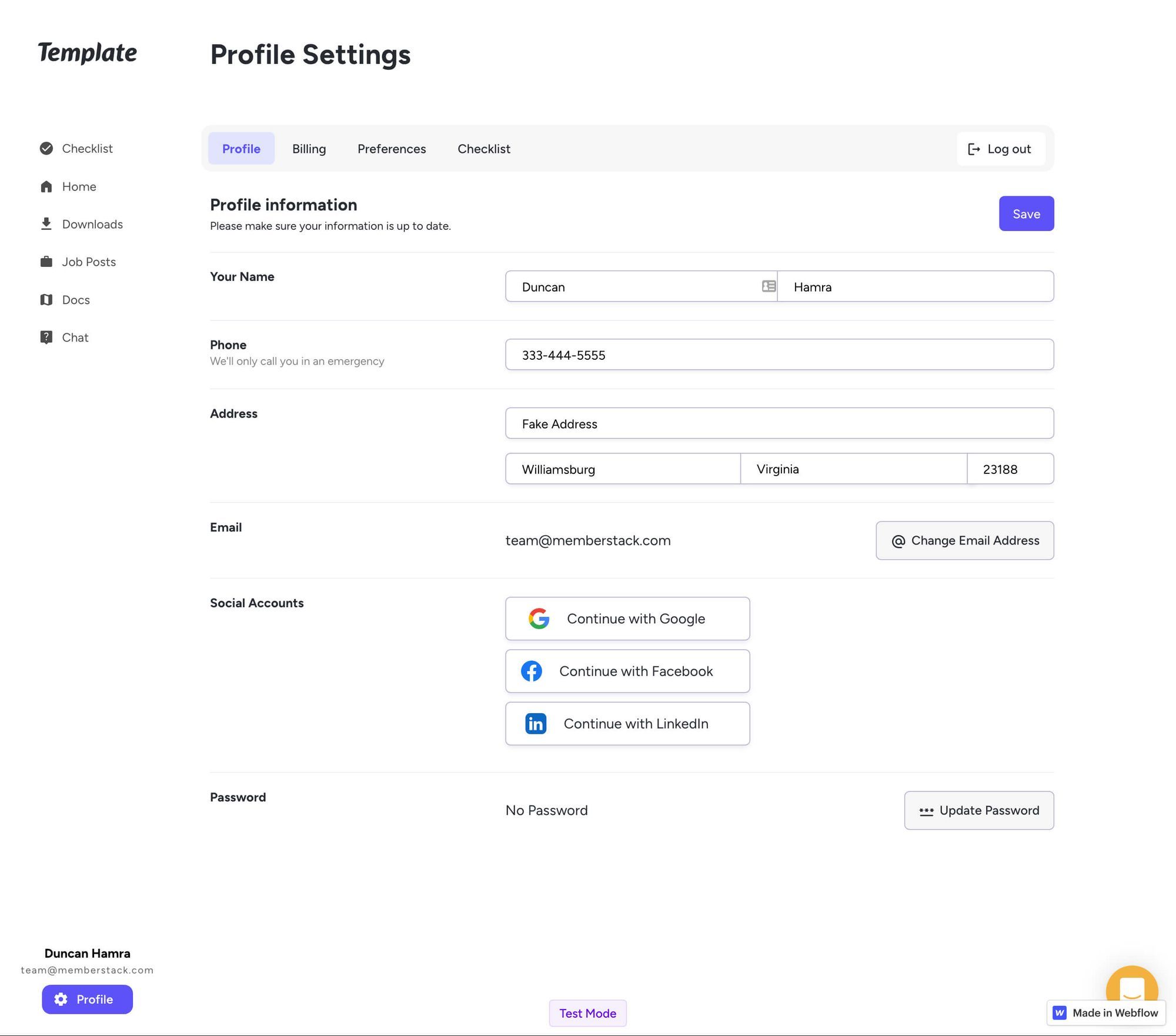 Management Dashboard | Free Webflow Component